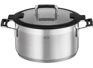4004293919649 - Kochtopf RÖSLE SILENCE PRO Töpfe Gr 58 l + Ø 24 cm + Höhe 135 cm silberfarben (silberfarben schwarz) Suppentopf Kochtopf Suppentöpfe Innenskalierung und Schüttrand spülmaschinen- induktionsgeeignet