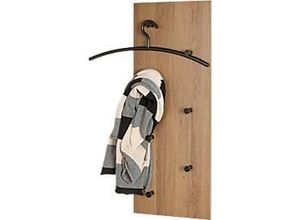 4001070371423 - Wandgarderobe HAKU Hoch- und Querformat 7 Haken mit jeweils 3 kg Tragkraft B 800 x T 50 x H 300 mm Holz Metall dunkles Eiche-Dekor schwarz