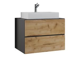 4051814385742 - 2-tlg Set 1 Waschtisch mit zwei Schubladen 1 Keramik Aufsatzwaschbecken Push to Open Funktion Waschplatz hängend Badmöbel Set – Lendas S