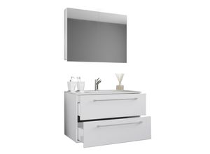 4051814375118 - 3-tlg Waschplatz Waschtisch Waschbecken Unterschrank Breite 80 cm Badmöbel Set hängend mit zwei Schubladen Spiegelschrank Badinos