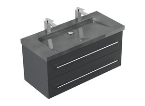 4251982676868 - Badmöbel Granit G654 YAMO 100 cm 2 Hahnlöcher SoftClose weiß hochglanz