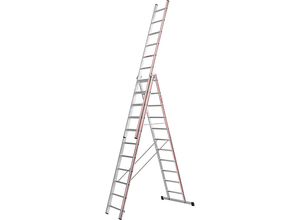 4019502339217 - Mehrzweckleiter 3-teilig 3x11 Sprossen Länge als Anlegeleiter 7670 mm senkr Höhe mit Steckteil 5110 mm Perlongurte Gewicht 22 kg