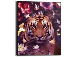 8714597637687 - Bild FLORAL TIGER (BHT 50x40x3 cm) BHT 50x40x3 cm bunt Kunstdruck Gemälde Wandbild