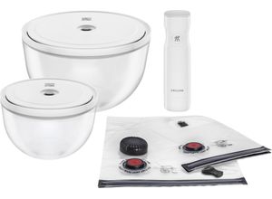 4009839686344 - Aufbewahrungssystem ZWILLING Fresh & Save BOWLS weiß (transparent weiß) Glas Lebensmittelaufbewahrungsbehälter Vakuum Starter Set Glas   M L 9-tlg