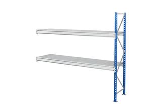 3612970951533 - Schwerlast-Großfachregal mit Stahlauflagen Rahmenfarbe blau HxBxT 1996 x 2330 x 600 mm Anbauregal Manorga
