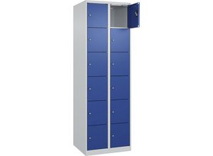 4068192003571 - 6er-Schließfachschrank Evolo PLUS 2 Abteile lichtgrau   enzianblau B 600 mm 12 Fächer mit Bodengleitern Zylinderschloss kaiserkraft