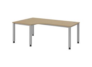 4032062165171 - HAMMERBACHER Akandia höhenverstellbarer Schreibtisch eiche L-Form 5-Fuß-Gestell silber 2000 x 800 1200 cm