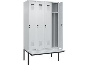 4068192365457 - Schwarz-Weiß-Spind Evolo PLUS Sitzbank schmal 4 Abteile Trennwand verkürzt lichtgrau   lichtgrau B 1200 mm Sicherheits-Drehriegel mit auskragender Sitzbank Kunststoff kaiserkraft