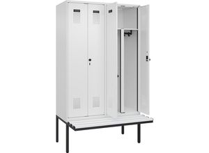 4068192373858 - Schwarz-Weiß-Spind Evolo PLUS Sitzbank 4 Abteile Trennwand verkürzt weiß B 1200 mm Sicherheits-Drehriegel mit auskragender Sitzbank Kunststoff kaiserkraft
