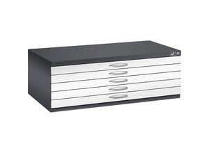 4067521472743 - Planschrank aus Stahl für Formate bis DIN A1 5 Schubladen schwarzgrau verkehrsweiß