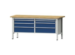 4014641017200 - Werkbänke 2000 mm breit Gestellbauweise 8 Schubladen Buchemassivplatte Höhe 890 mm ANKE