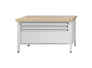 4014641405199 - Werkbank mit XL XXL-Schubladen Gestellbauweise Breite 1500 mm 3 Schubladen Buchemassivplatte Front lichtgrau ANKE