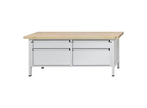 4014641405281 - Werkbank mit XL XXL-Schubladen Gestellbauweise Breite 2000 mm 4 Schubladen Buchemassivplatte Front lichtgrau ANKE