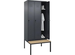 4066681744516 - Spind Classic PLUS Sitzbank 3 Abteile grau B 900 mm Sicherheits-Drehriegel untergebaut Buche-Hartholz C+P
