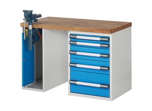 4061753257246 - eurokraft pro Werkbank Baukastensystem Serie 7000 5 Schubladen 1 Schraubstock linksseitig BxT 1250 x 700 mm