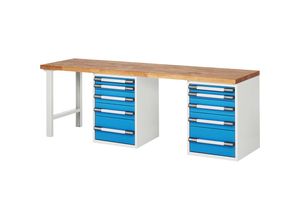4061753257383 - eurokraft pro Werkbank Baukastensystem Serie 7000 10 Schubladen extrabreit BxT 2500 x 700 mm