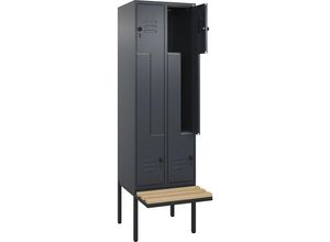 4067521114094 - Z-Spind Classic PLUS Sitzbank 2 Abteile grau B 600 mm Sicherheits-Drehriegel auskragend Buche-Hartholz C+P