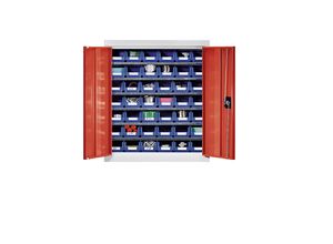 4061753278548 - eurokraft pro Materialschrank mit Lagerkästen Höhe 780 mm 6 Fachböden lichtgrau   verkehrsrot