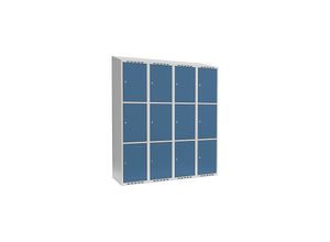 7042424860672 - 3er-Schließfachschrank Fydor 4 Abteile lichtgrau   brillantblau B 1200 mm 4 Abteile schräge Dachform Zylinderschloss kaiserkraft