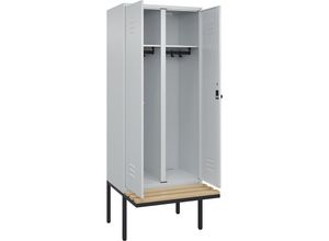 4066681742383 - Schwarz-Weiß-Spind Classic PLUS Sitzbank 1 Abteil lichtgrau B 800 mm Sicherheits-Drehriegel auskragend Buche-Hartholz C+P