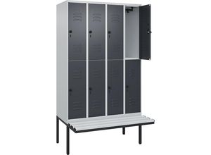4066681802988 - Doppelstock-Spind Classic PLUS Sitzbank 4 Abteile lichtgrau   grau B 1200 mm Sicherheits-Drehriegel auskragend Kunststoff C+P