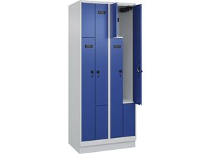 4068192607847 - Z-Spind Evolo PLUS 2 Abteile lichtgrau   enzianblau B 800 mm 4 Fächer mit Bodensockel Sicherheits-Drehriegel kaiserkraft