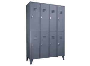 4250618225210 - Stahlspind mit Stollenfüßen Abteile halbhoch Vollwandtüren Abteilbreite 300 mm 8 Fächer blaugrau