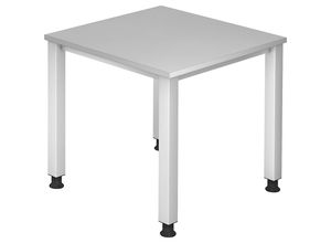 4032062004449 - HAMMERBACHER Akandia höhenverstellbarer Schreibtisch lichtgrau quadratisch 4-Fuß-Gestell silber 800 x 800 cm