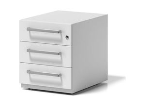 5020073838473 - BISLEY Rollcontainer Note™ mit 3 Universalschubladen HxBxT 495 x 420 x 565 mm mit Griff verkehrsweiß