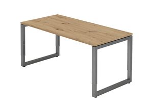 4032062187470 - eurokraft pro Schreibtisch mit Gestell aus Vierkant-Stahlrohr Höhe 650 - 850 mm BxT 1600 x 800 mm Asteiche   graphit