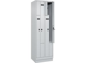 4068192601883 - Z-Spind Evolo PLUS 2 Abteile lichtgrau B 600 mm 4 Fächer mit Bodensockel Sicherheits-Drehriegel kaiserkraft