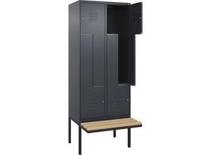 4067521114841 - Z-Spind Classic PLUS Sitzbank 2 Abteile grau B 800 mm Zylinderschloss auskragend Buche-Hartholz C+P