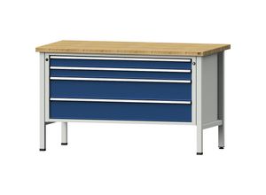 4014641018009 - Werkbank 1500 mm breit Gestellbauweise 4 Schubladen à 2 x 90 2 x 180 mm Buchemassivplatte Höhe 890 mm ANKE