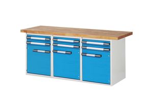 4061753257680 - eurokraft pro Werkbank Baukastensystem Serie 7000 6 Schubladen 3 Türen BxT 2000 x 700 mm