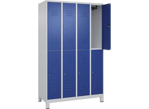 4066681623729 - Doppelstock-Spind Classic PLUS 4 Abteile lichtgrau   enzianblau HxB 1950 x 1200 mm mit Füßen Zylinderschloss C+P