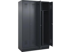 4067521994955 - Schwarz-Weiß-Spind Evolo PLUS 2 Abteile Trennwand verkürzt grau B 1200 mm mit Bodensockel Zylinderschloss kaiserkraft