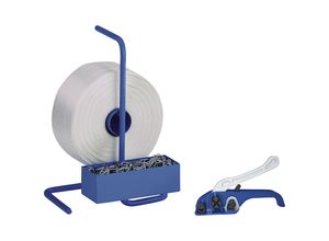 4030198170779 - Umreifungs-Set PET-Kraftband gewebt Spanngerät tragbarer Abroller Band Metallklemmen Bandbreite 25 mm ratioform