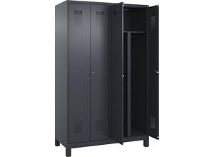 4067521992616 - Schwarz-Weiß-Spind Evolo PLUS 2 Abteile Trennwand verkürzt grau B 1200 mm mit breiten Füßen Zylinderschloss kaiserkraft