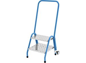 4054666011173 - eurokraft pro Stahlrohr-Tritt mit Handlauf und Rollen 2 Stufen lichtblau