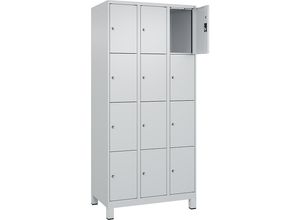 4068192015703 - 4er-Schließfachschrank Evolo PLUS 3 Abteile lichtgrau B 900 mm 12 Fächer mit breiten Füßen Zylinderschloss kaiserkraft