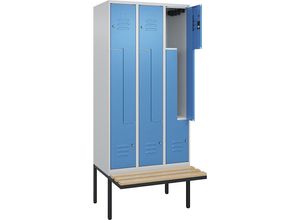 4067521115367 - Z-Spind Classic PLUS Sitzbank 3 Abteile lichtgrau   lichtblau B 900 mm Zylinderschloss auskragend Buche-Hartholz C+P