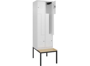 4067521118467 - Z-Spind Classic PLUS Sitzbank 2 Abteile verkehrsweiß B 600 mm Zylinderschloss untergebaut Buche-Hartholz C+P