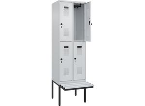 4068192365259 - Doppelstock-Spind Evolo PLUS Sitzbank 2 Abteile lichtgrau   lichtgrau B 600 mm Sicherheits-Drehriegel mit auskragender Sitzbank Kunststoff kaiserkraft