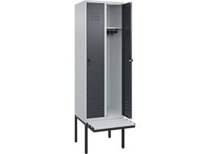 4066681785878 - Spind Classic PLUS Sitzbank 2 Abteile lichtgrau   grau B 600 mm Sicherheits-Drehriegel auskragend Kunststoff C+P