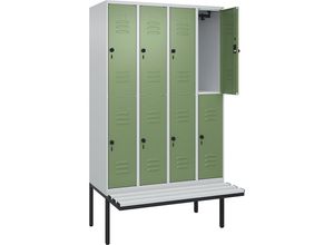 4066681802964 - Doppelstock-Spind Classic PLUS Sitzbank 4 Abteile lichtgrau   resedagrün B 1200 mm Sicherheits-Drehriegel auskragend Kunststoff C+P