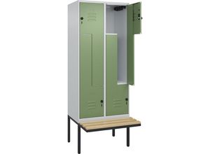 4067521114636 - Z-Spind Classic PLUS Sitzbank 2 Abteile lichtgrau   resedagrün B 800 mm Sicherheits-Drehriegel auskragend Buche-Hartholz C+P