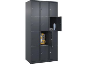 4067521351994 - 4er-Schließfachschrank Classic PLUS 3 Abteile grau B 900 mm 12 Fächer mit Bodengleitern C+P