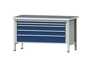 4014641018238 - Werkbank mit XL XXL-Schubladen Gestellbauweise Breite 1500 mm 5 Schubladen Universalplatte Front enzianblau ANKE