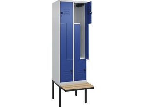 4067521114001 - Z-Spind Classic PLUS Sitzbank 2 Abteile lichtgrau   enzianblau B 600 mm Sicherheits-Drehriegel auskragend Buche-Hartholz C+P