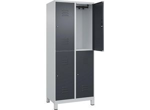 4066681620773 - Doppelstock-Spind Classic PLUS 2 Abteile lichtgrau   grau HxB 1950 x 800 mm mit Füßen Zylinderschloss C+P